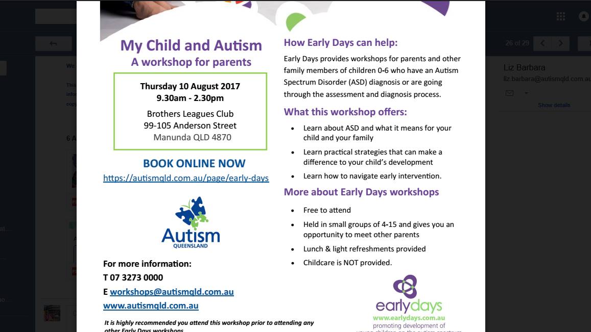 Cairns Events - Event Details - Cairns ~ My Child & Autism FREE Workshop